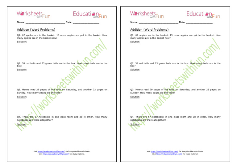 Addition - Word Problems Worksheet 7 | PDF