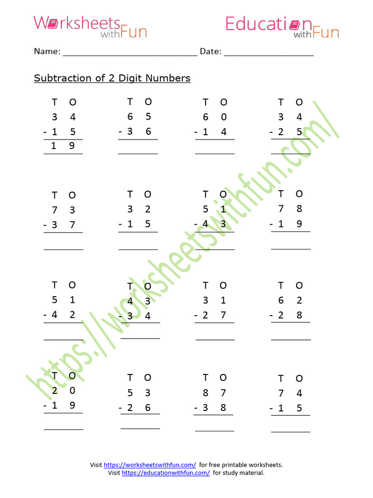 Subtraction Worksheet 8 | PDF