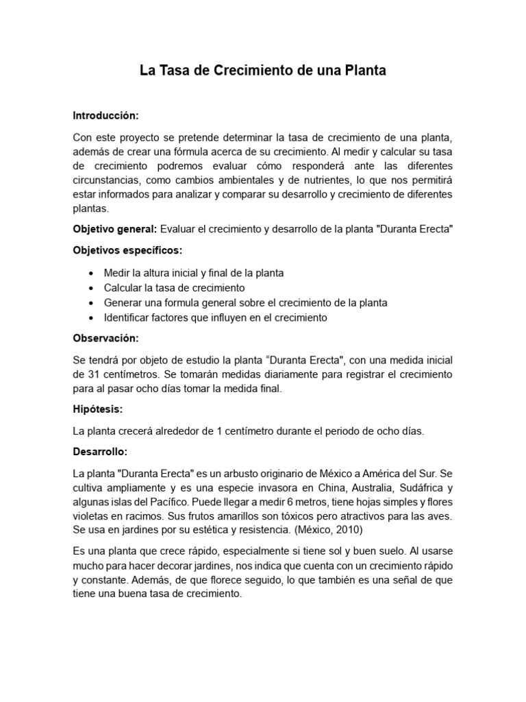 Tasa de Crecimiento de Duranta Erecta | PDF | Nutrientes | Suelo