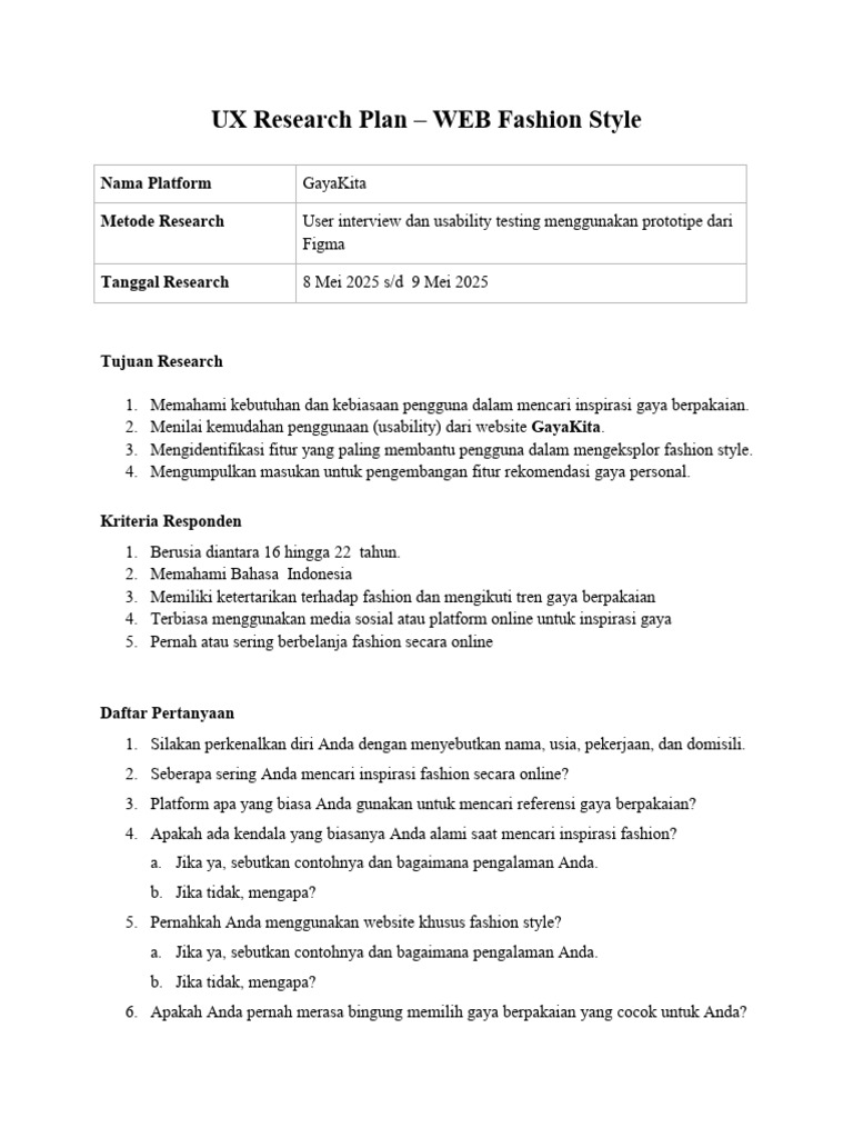 Tugas 7 Ui Ux Research Plan | PDF