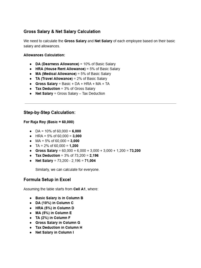 Gross Salary & Net Salary Calculation - Google Docs | PDF | Taxes ...