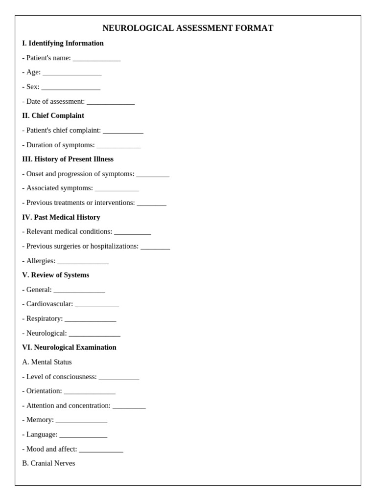 Neurological Assessment Template | PDF | Neurology | Headache