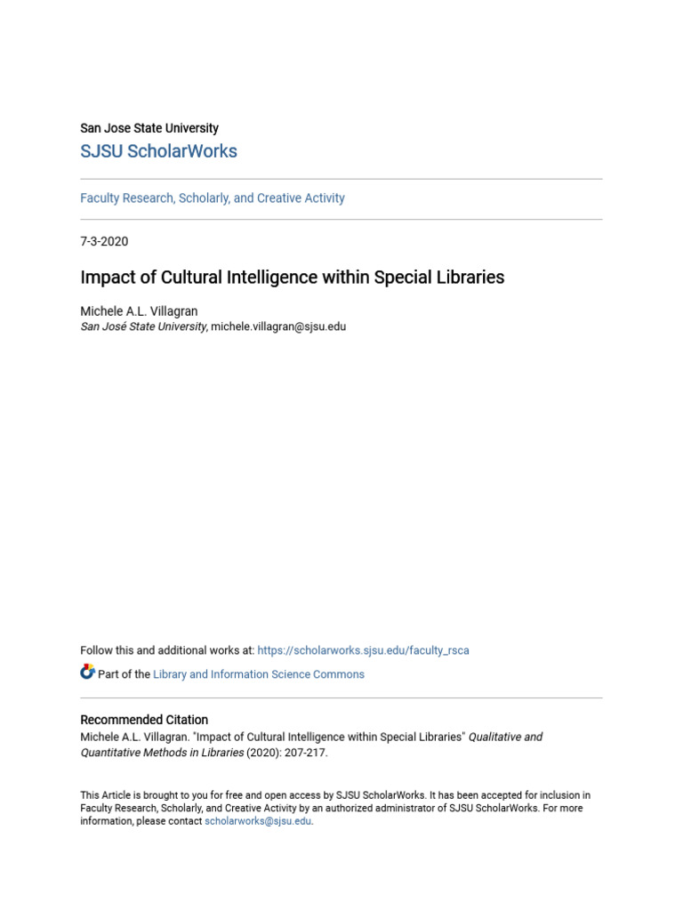 Impact of Cultural Intelligence Within Special Libraries | PDF | Focus Group | Intelligence