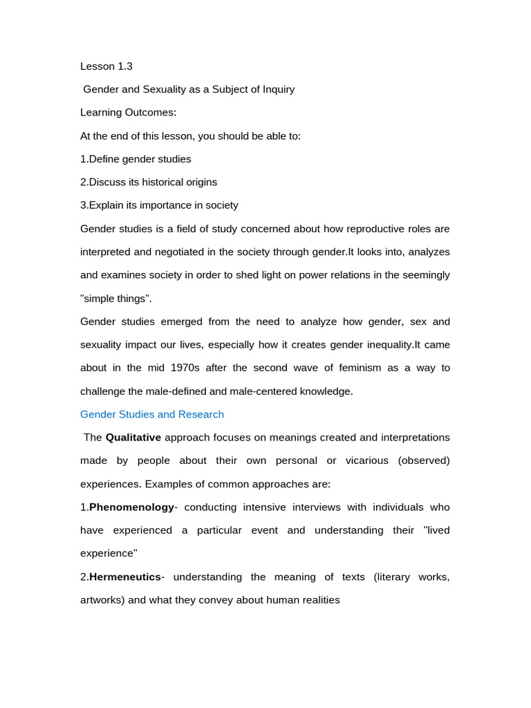 Understanding Gender Studies Basics | PDF | Gender | Gender Studies