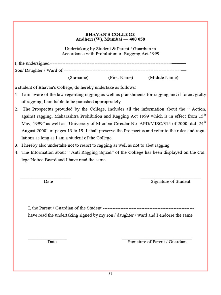 Anti Ragging Form | PDF