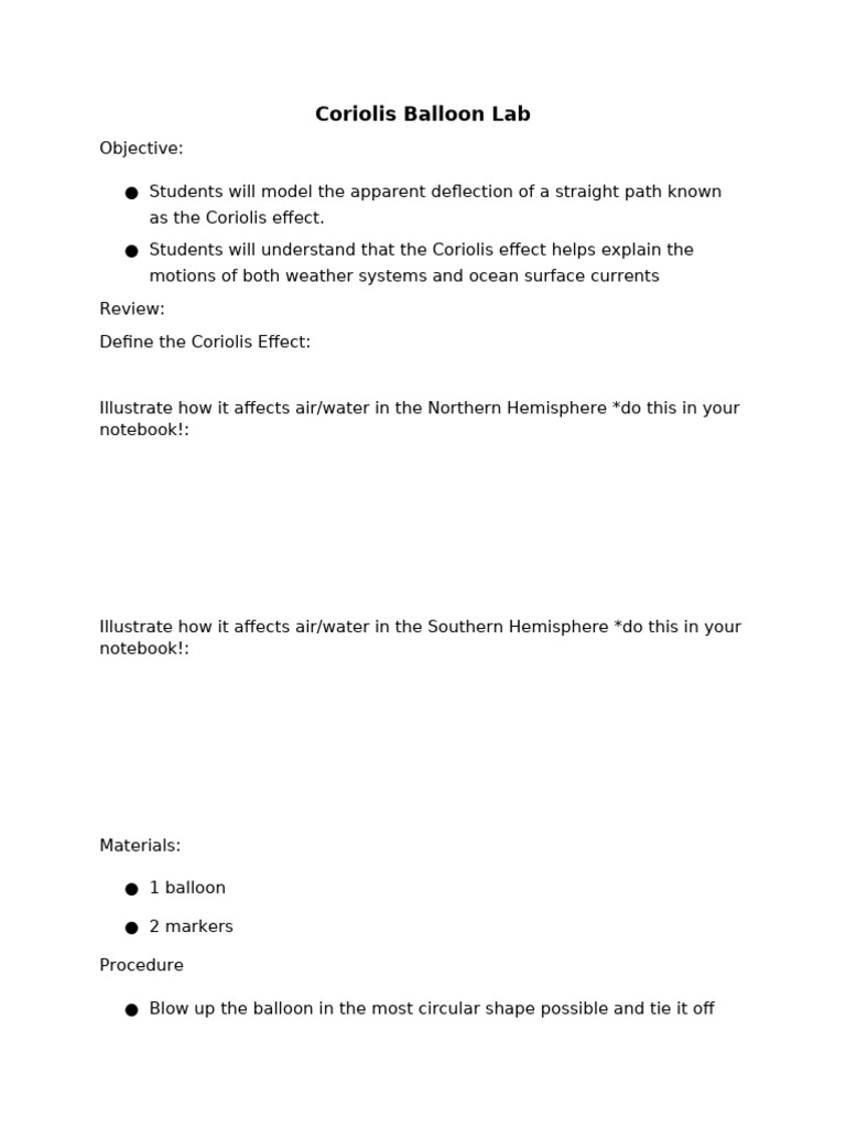 Understanding the Coriolis Effect Lab | PDF | Equator | Earth