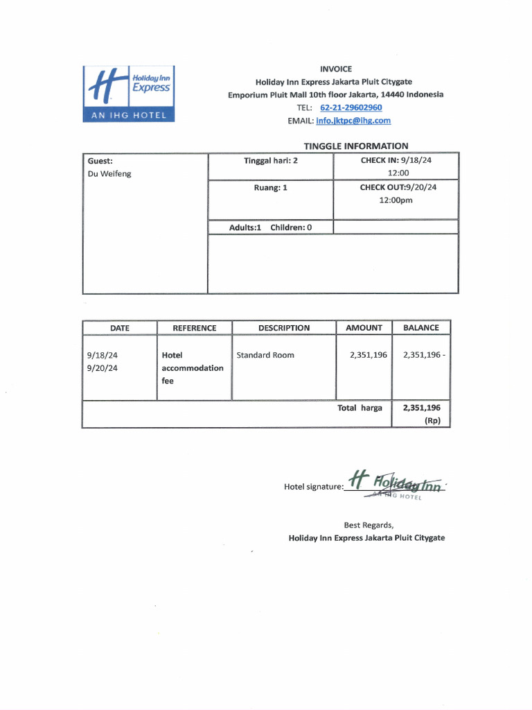 Holiday Inn Express INVOICE | PDF