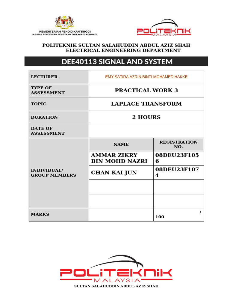 LAB WORK 3_LAPLACE TRANSFORM[1] | PDF | Laplace Transform | Mathematics