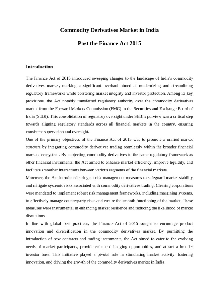 Commodity Derivative Markets | PDF | Derivative (Finance) | Commodity ...