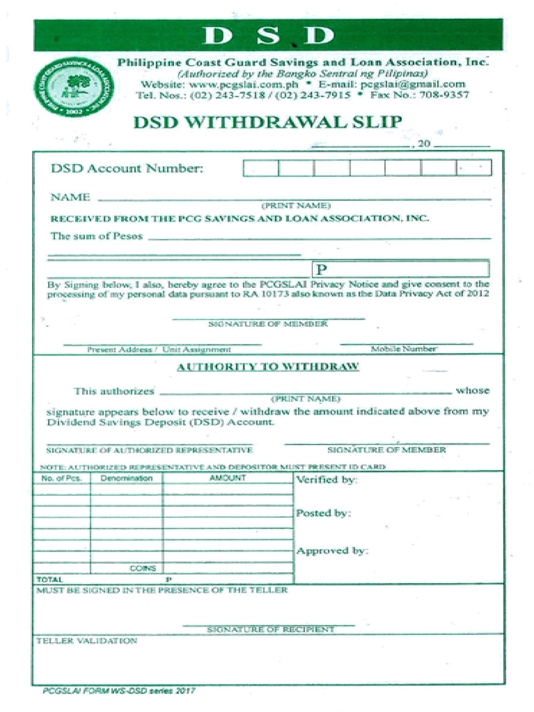 DSD Withdrawal Slip | PDF