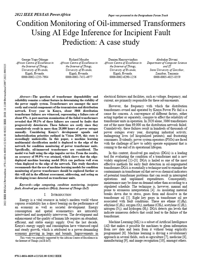 Condition Monitoring of Oil-Immersed Transformers Using AI Edge Inference For Incipient Fault ...