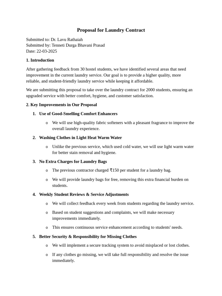 Proposal For Laundry Contract | PDF | Laundry | Hygiene