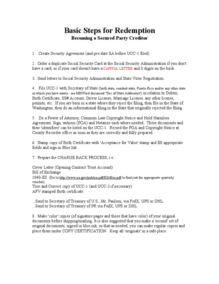 Steps for Secured Party Redemption | PDF | Social Science | Law