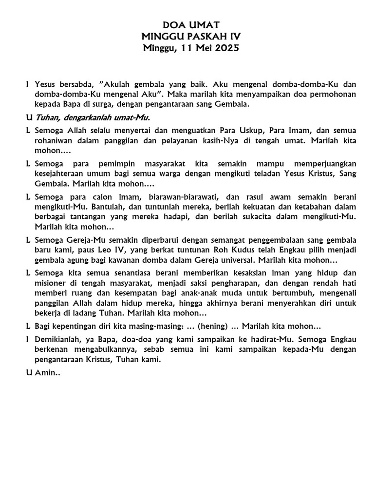 Doa Umat Minggu Paskah IV 2025 | PDF