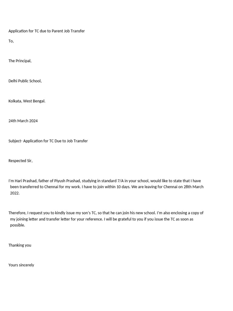 Application For TC | PDF