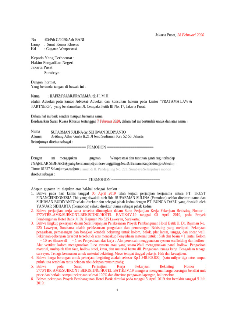 Surat Gugatan Pemohon | PDF