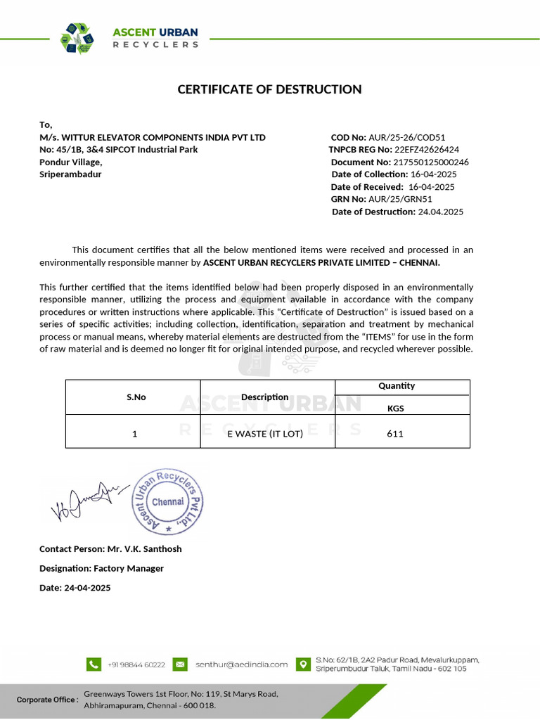 Wittur Elevator Components India PVT LTD - COD 51 | PDF