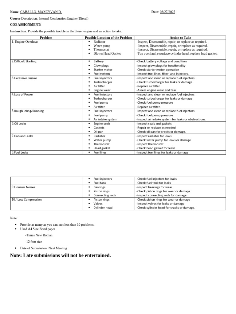 Co3 Assignment Caballo, M | PDF | Piston | Engines