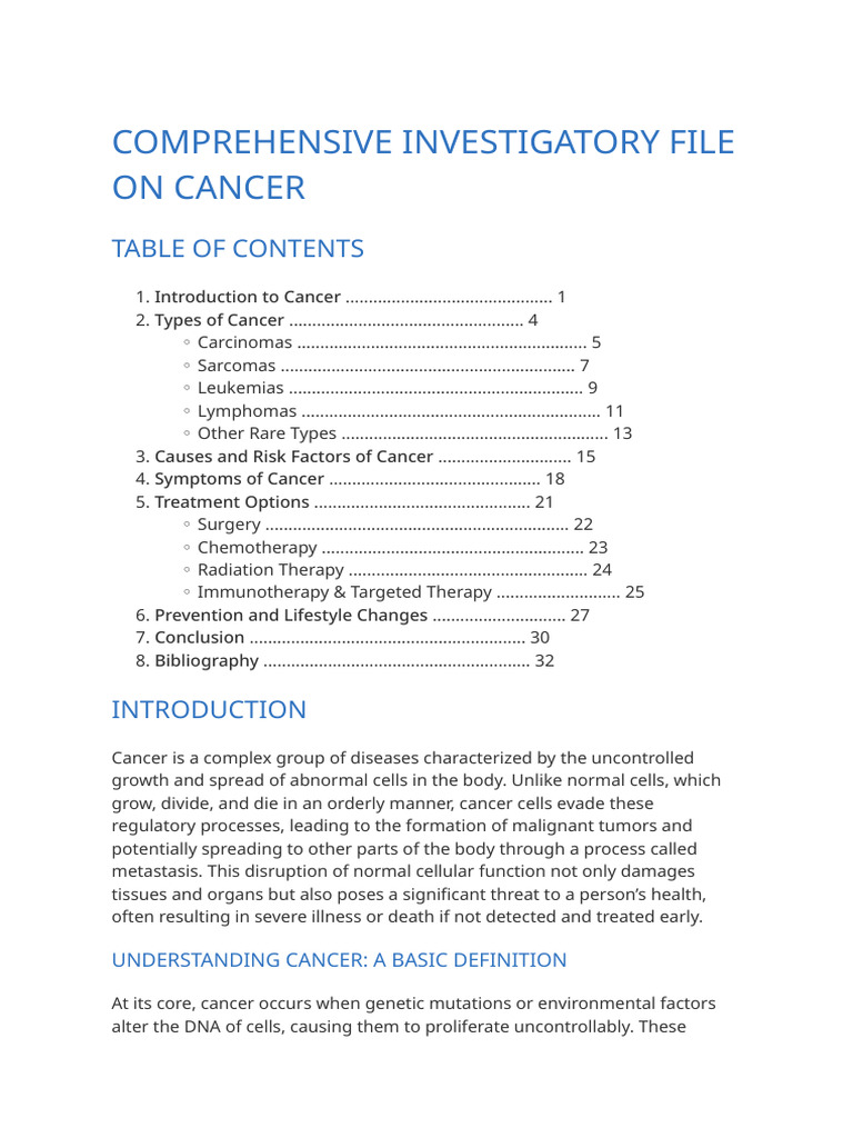 Cancer Investigatory Report | PDF | Cancer | Leukemia