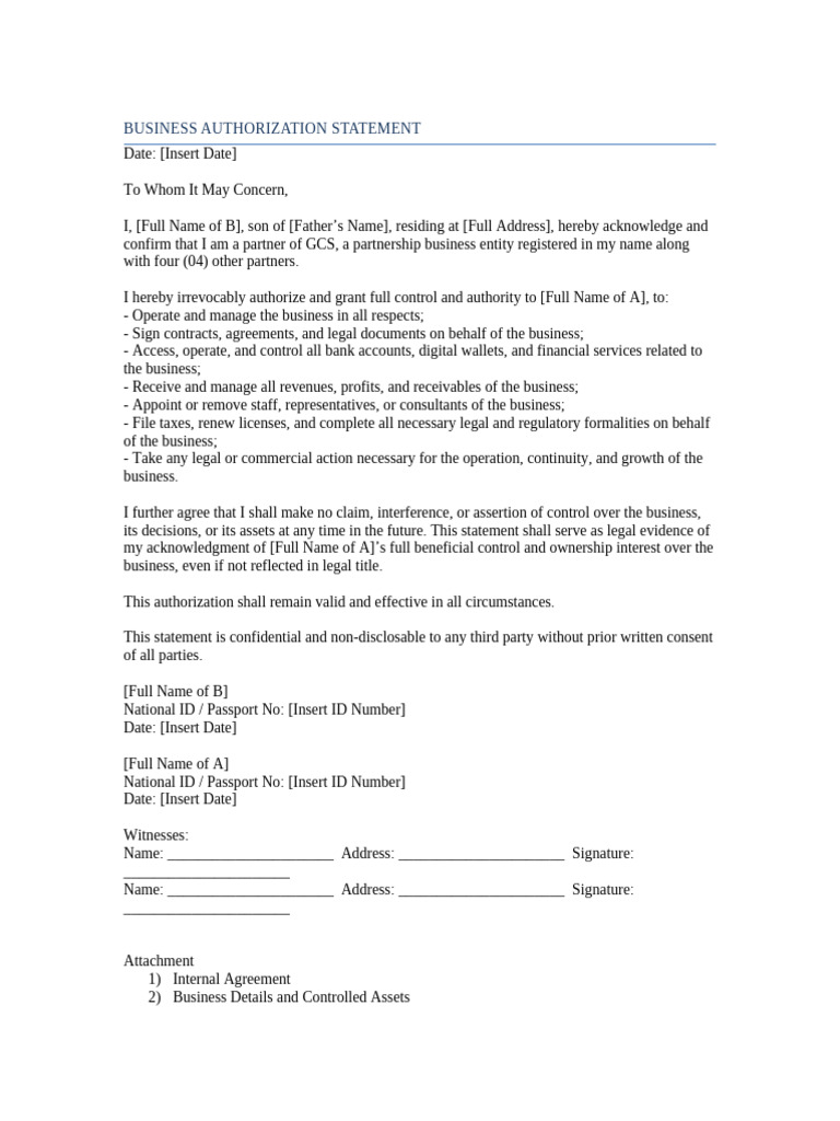 Internal Agreement With Annex and Authorization | PDF | Business ...