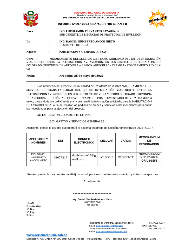 INFORME N 07 solicito acceso al SIGA | PDF