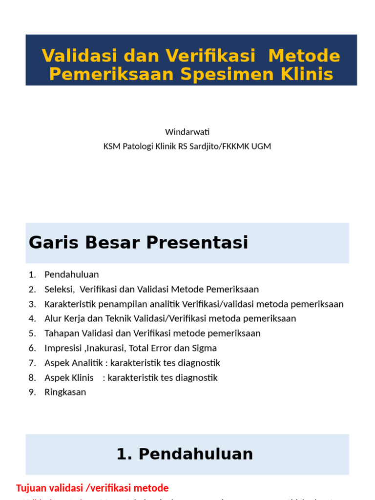 Validasi Dan Verifikasi Metode Pemeriksaan Spesimen Klinis WN 2025 | PDF