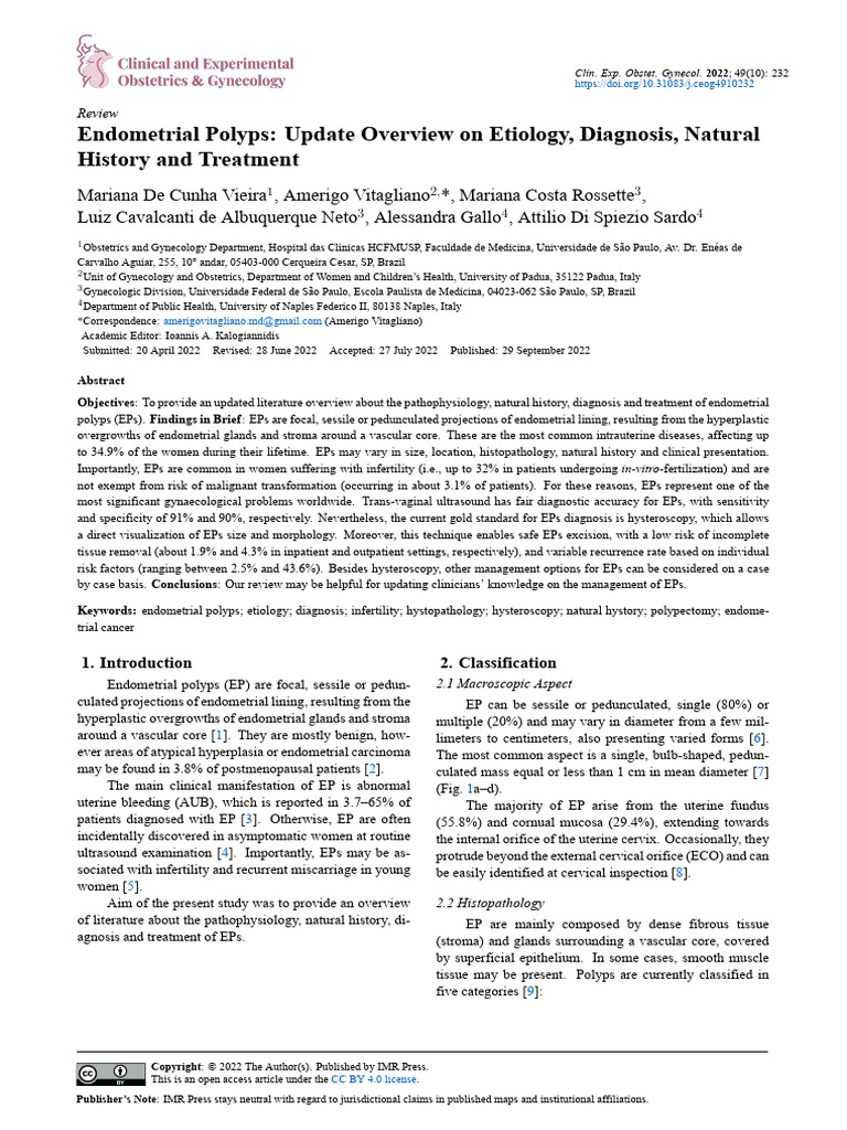 Endometrial Polyps Update Overview on Etiology Dia | PDF | Menopause ...