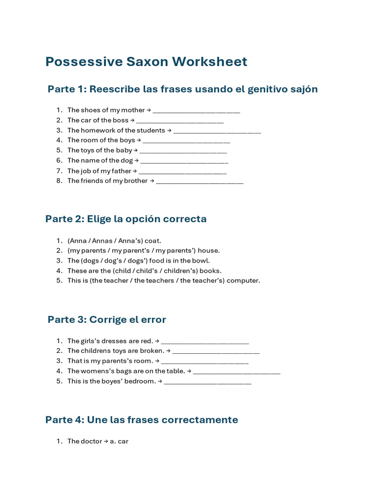 Saxon Genitive Practice Worksheet | PDF