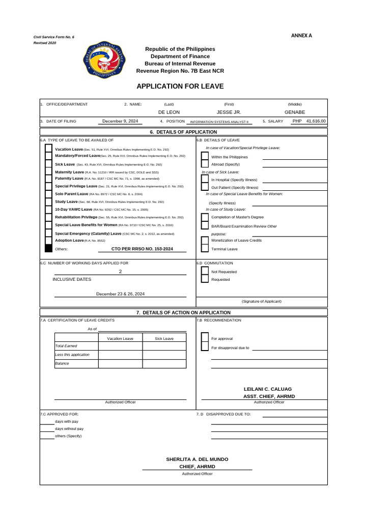 Civil Service Leave Application Form | PDF | Sick Leave | Parental Leave