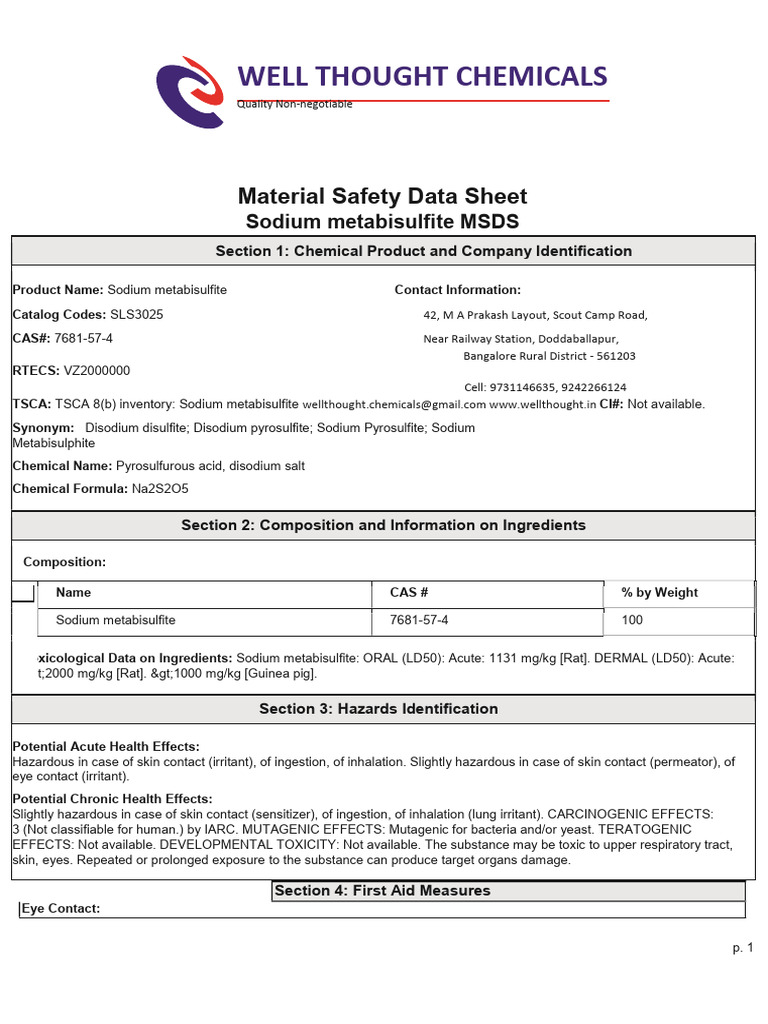 SMBS MSDS | PDF | Cough | Water
