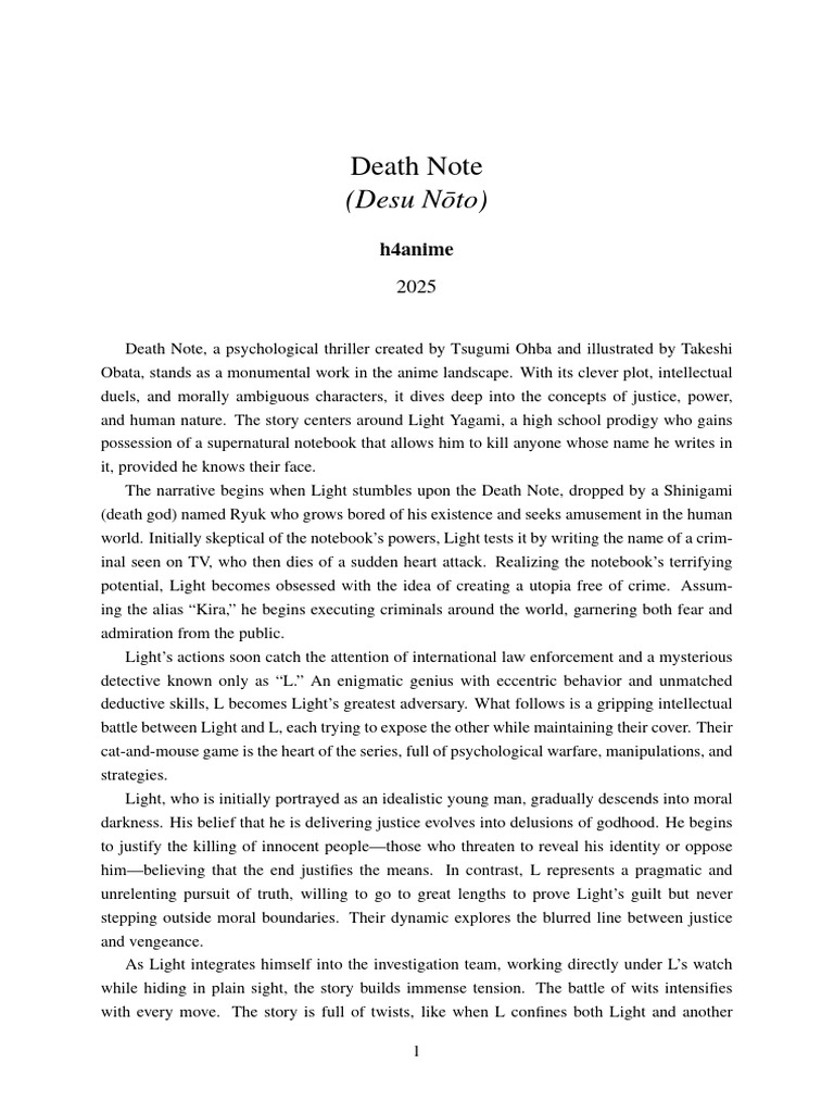 Death Note: A Battle of Justice and Morality | PDF