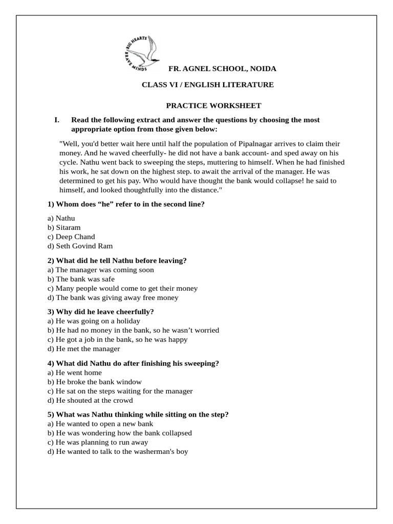 PT-1 Lit Practice Worksheet 2025-26 | PDF