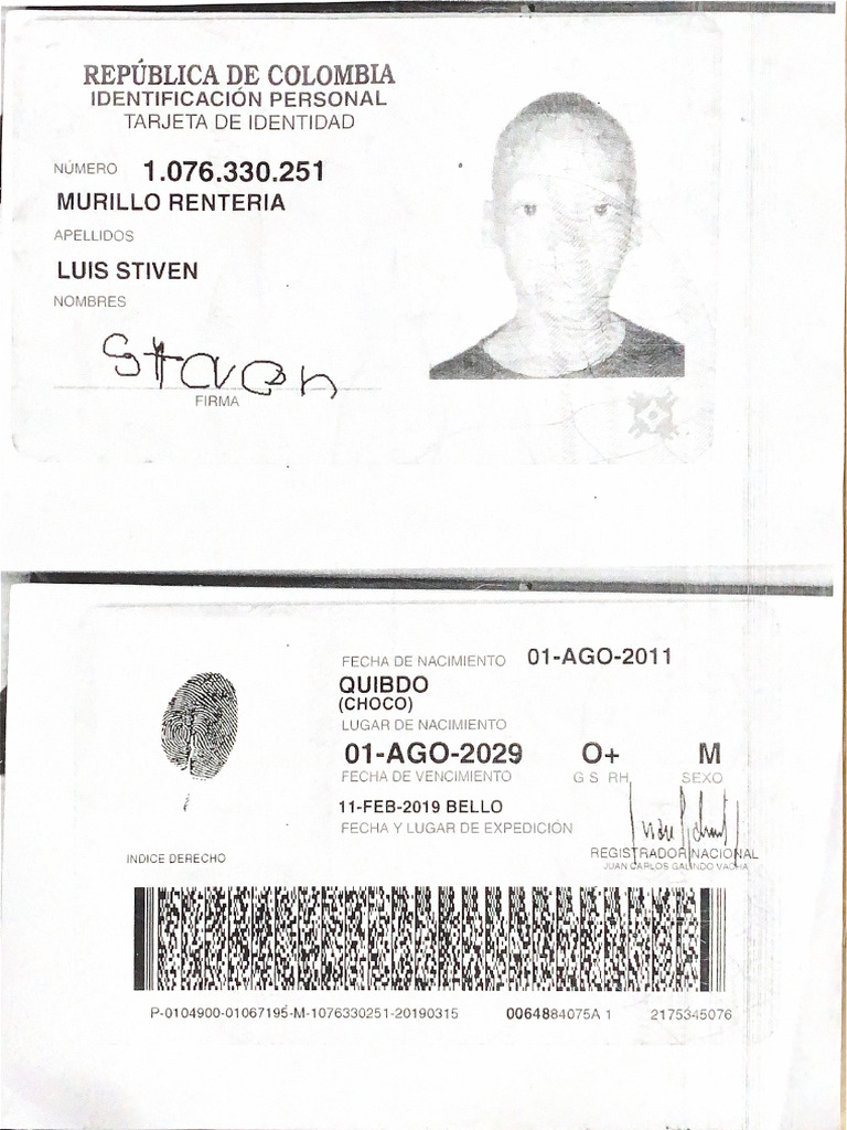 Tarjeta STIVEN Murillo. | PDF