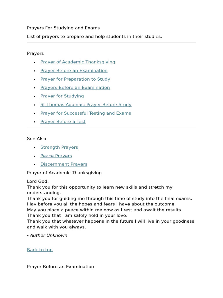 Prayers For Studying and Exams | PDF | Prayer | Wisdom