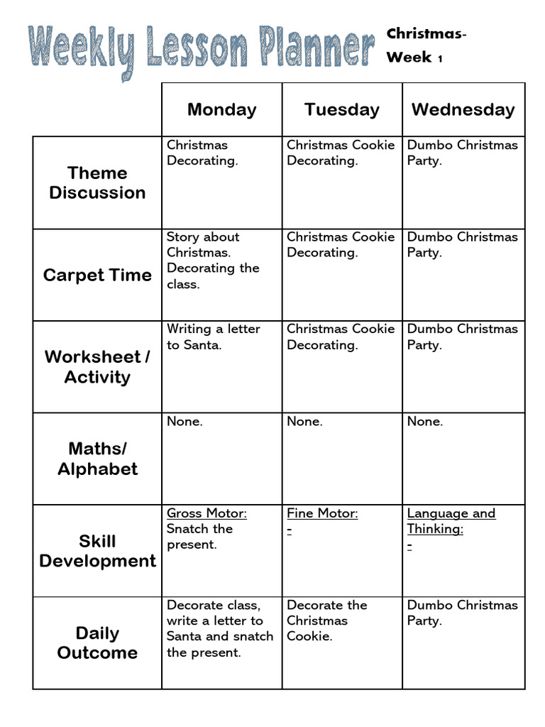 Weekly Lesson Planner - Week 1 | PDF