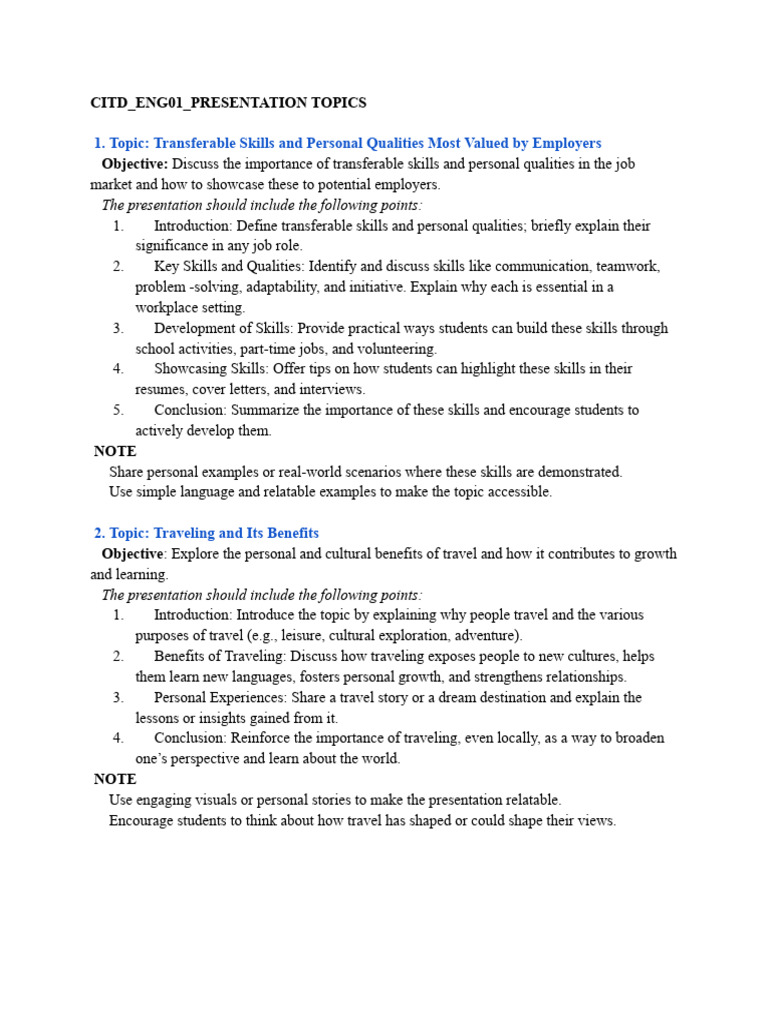Citd - Eng01 - Presentation Topics | PDF | Healthy Diet | Stress (Biology)