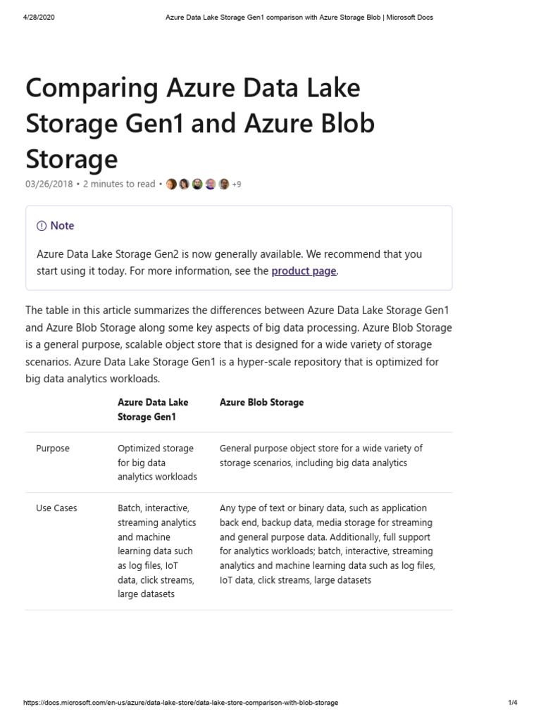 Azure Data Lake Storage Gen1 Comparison With Azure Storage Blob - Microsoft Docs | PDF ...