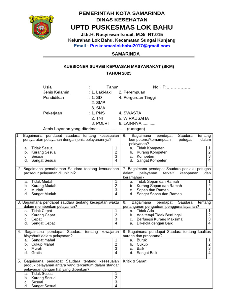 Kuesioner Survei Kepuasan Masyarakat (SKM) 2025 | PDF