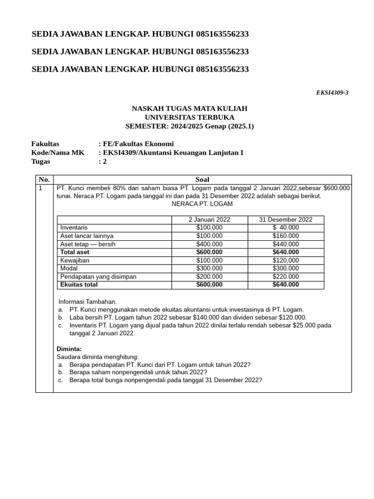 Soal - Eksi4309 - tmk2 - 3 (1) AKL 1 TMK UT 2025 | PDF