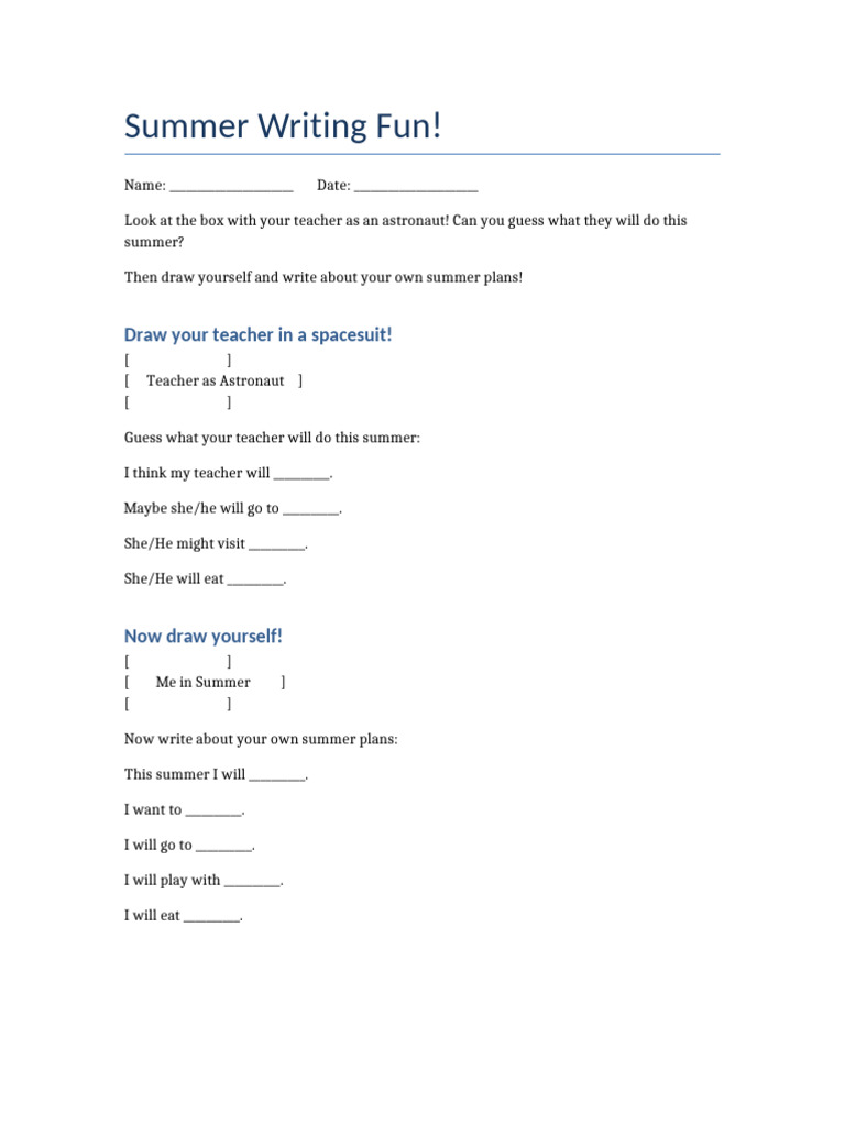 Summer Writing Worksheet | PDF