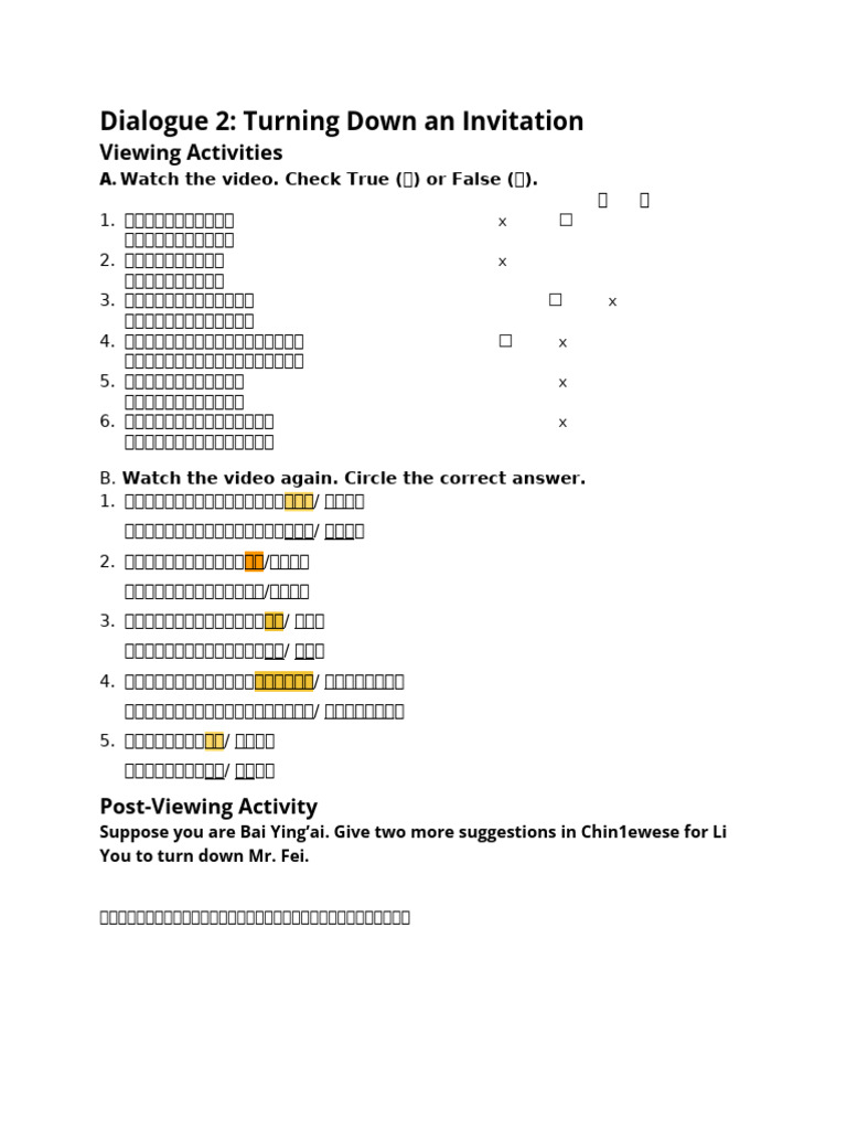 Dialogue 2_ Turning Down an Invitation | PDF