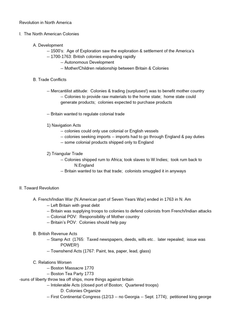 Handout - American Revolution Notes | PDF | Thirteen Colonies | United ...
