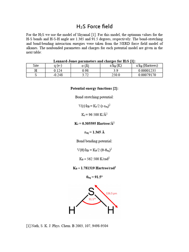 H2S Force Field | PDF