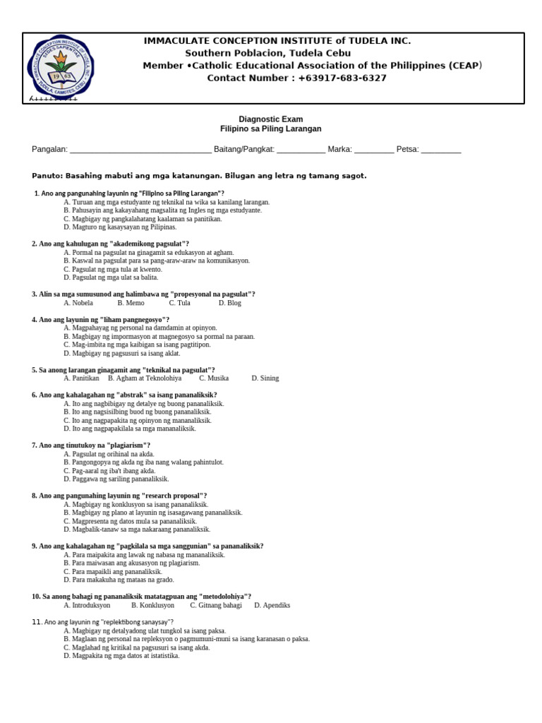 FSPL Diagnostic Exam With TOS | PDF