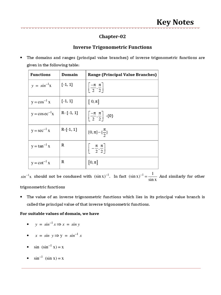 Chapter 2 Inverse Trigonometric Functions | PDF | Trigonometric ...
