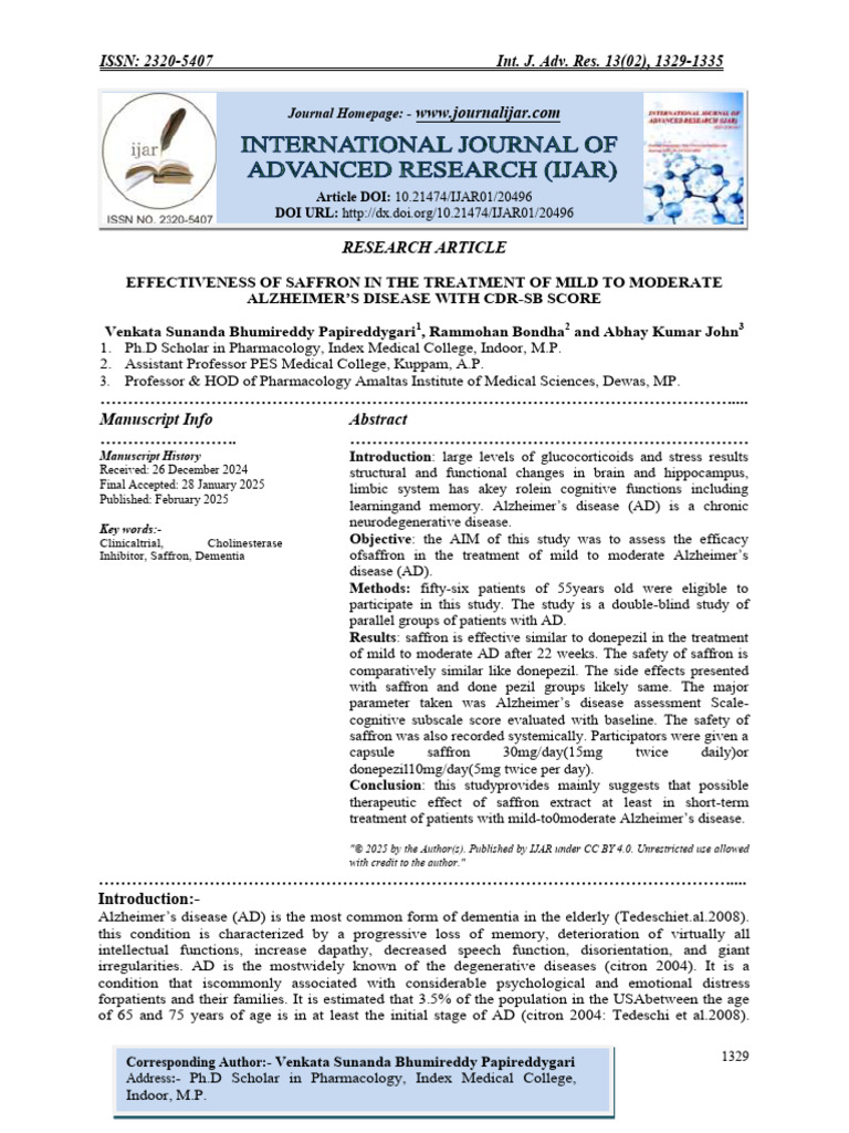 Effectiveness of Saffron in The Treatment of Mild To Moderate ...