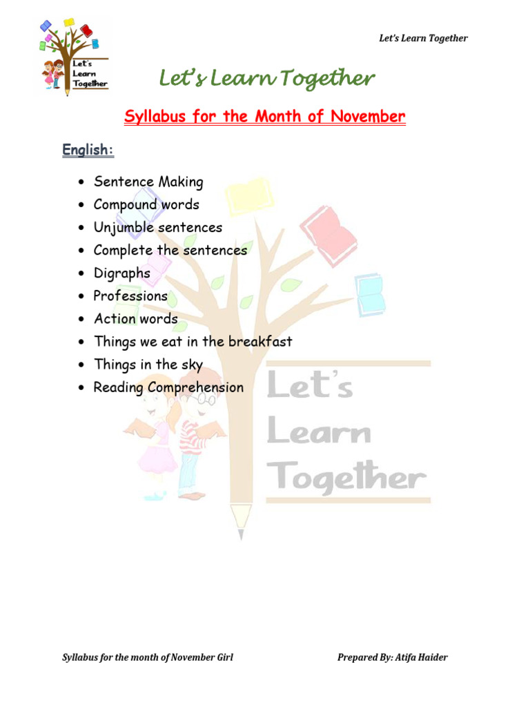November Learning Syllabus for Kids | PDF