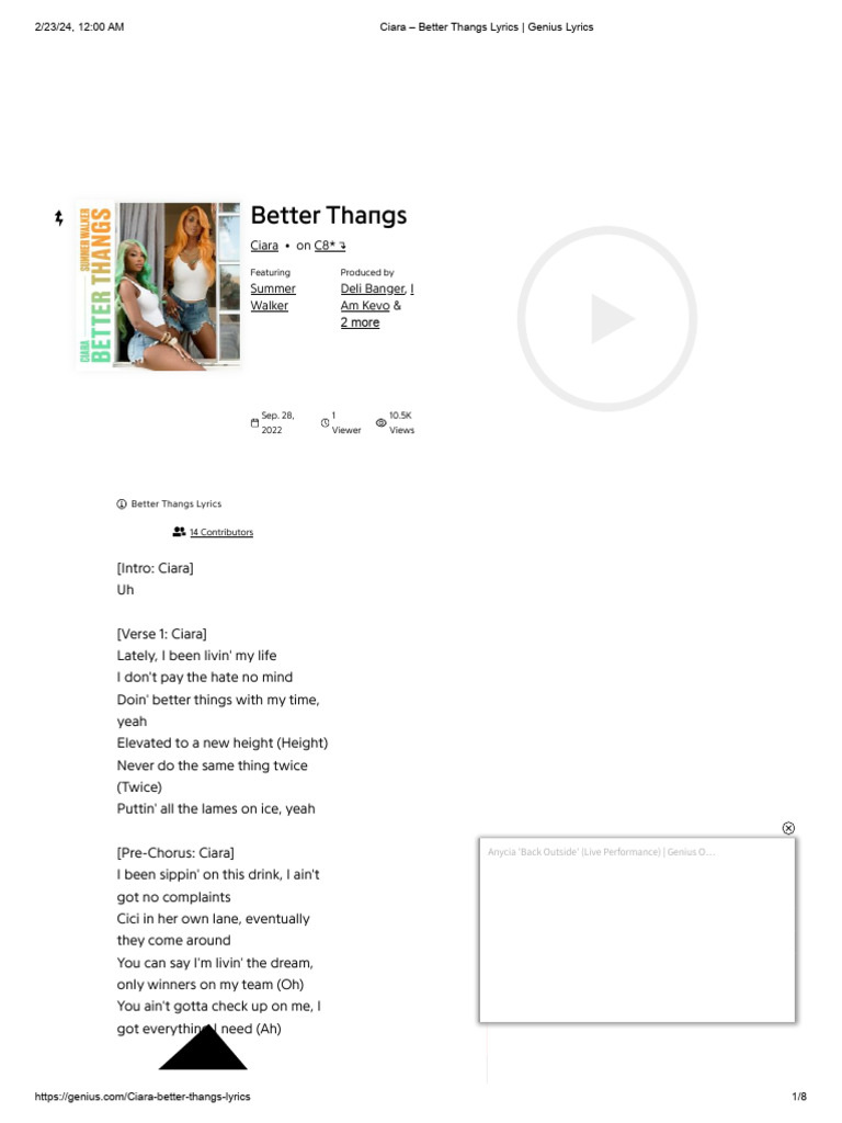 Ciara - Better Thangs Lyrics - Genius Lyrics | PDF | Contemporary R&B | Popular Music
