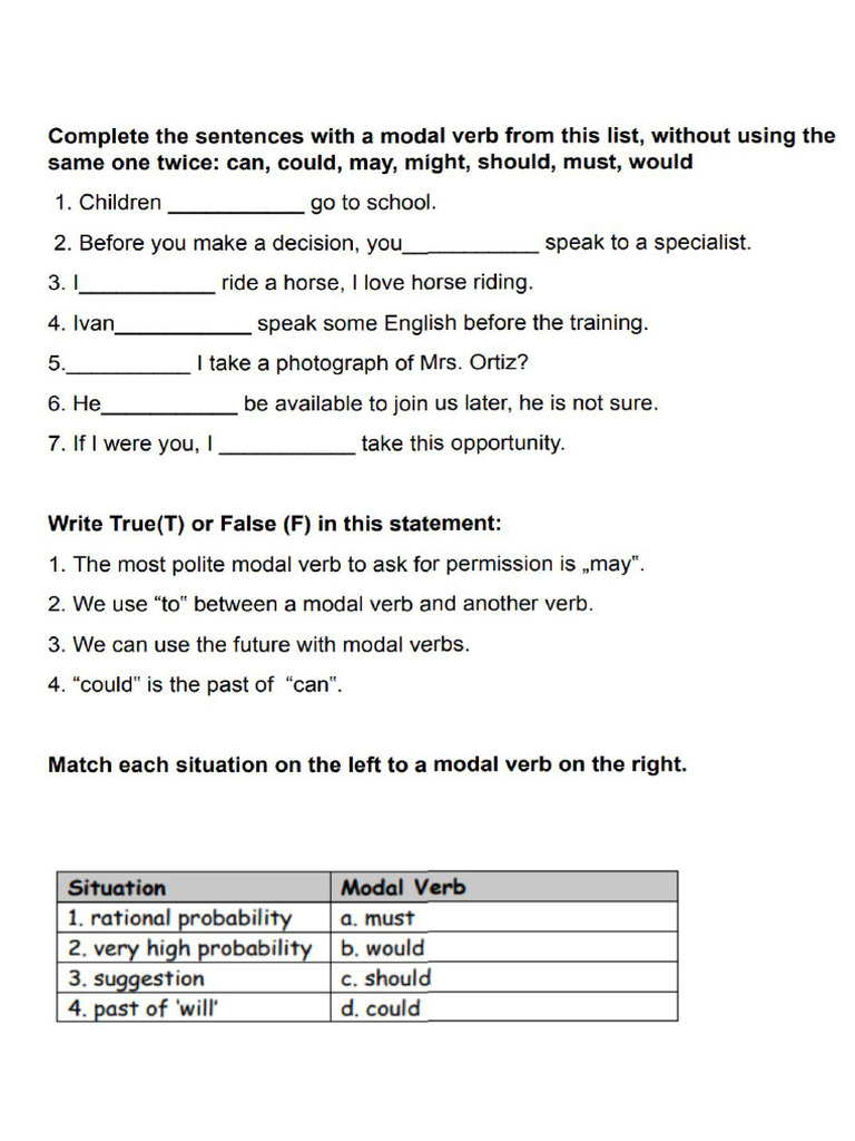Modal Verbs Exercise | PDF