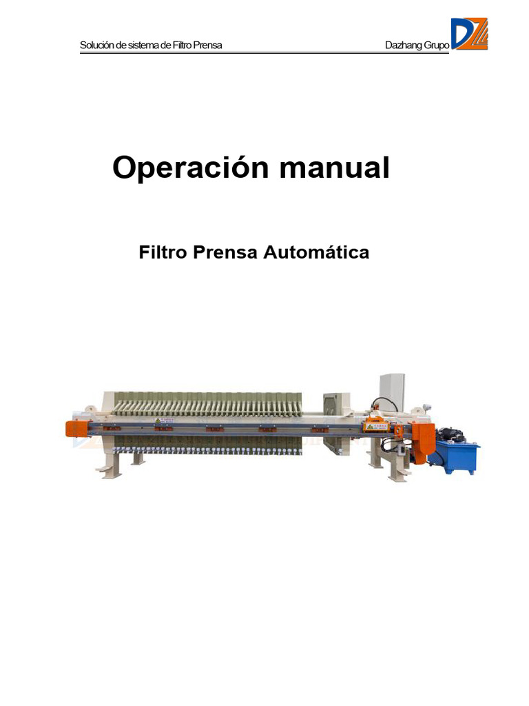 Manual de operación-Filtro Prensa Automática -XMZ series | PDF | Filtración | Bomba